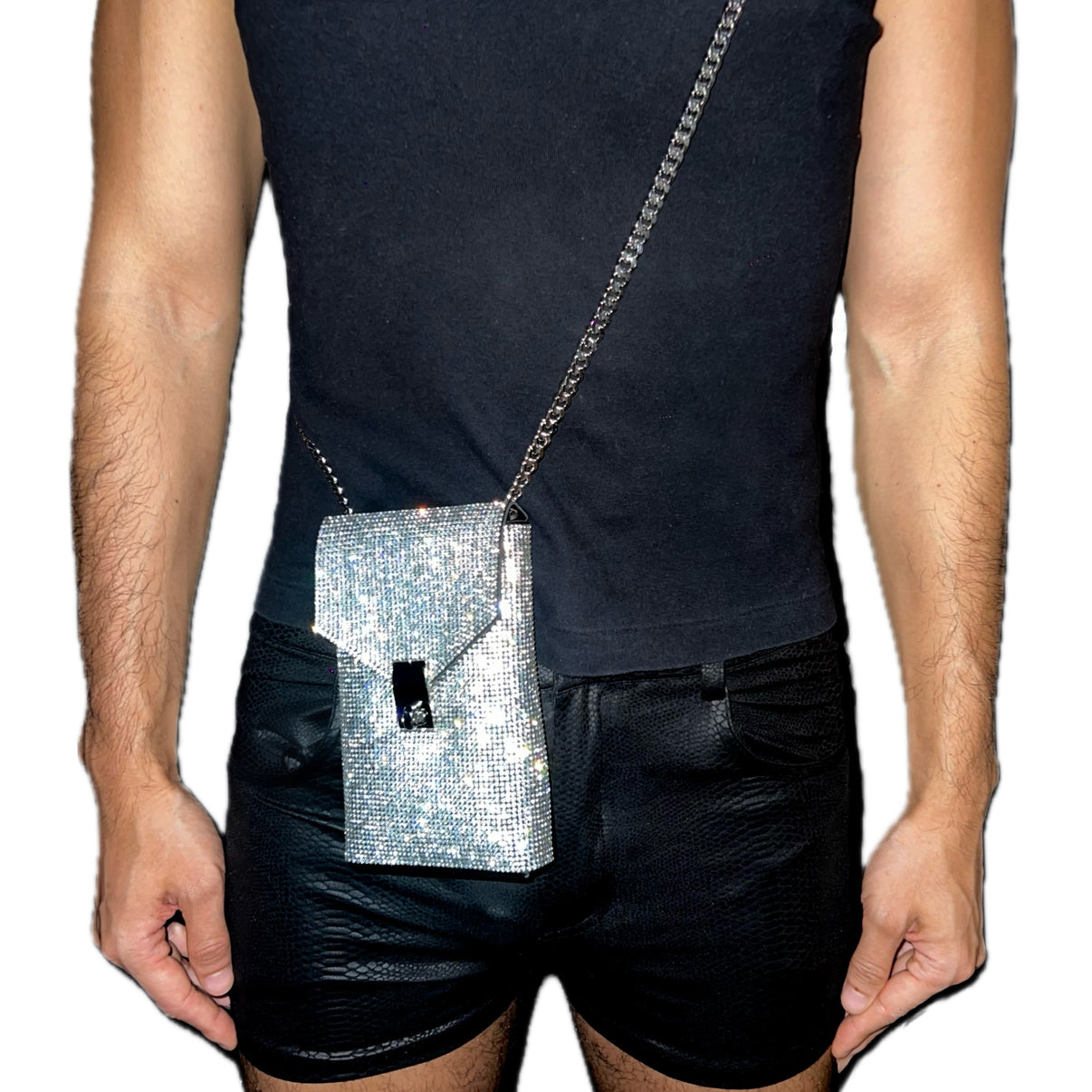 Faux Leather Rhinestone Crossbody Bag with Chain Strap – Haus of Circuit