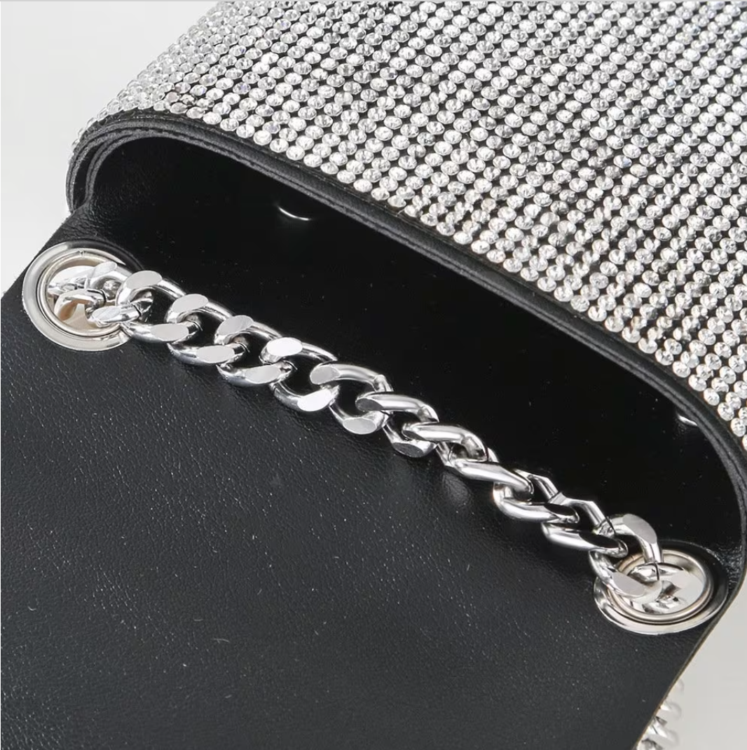 Faux Leather Rhinestone Crossbody Bag with Chain Strap – Haus of Circuit